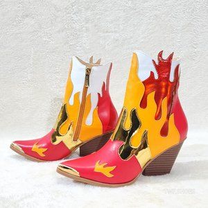 Cape Robbin | Shoes | Western Flame Cowgirl Ankle Boots Red Orange Fire ...